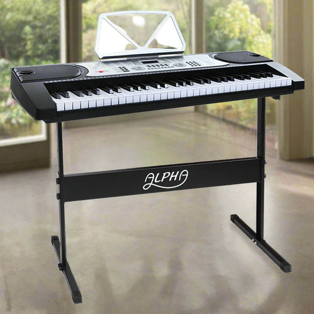 61 Keys Electronic Piano Keyboard LED Electric Silver with Music Stand ...
