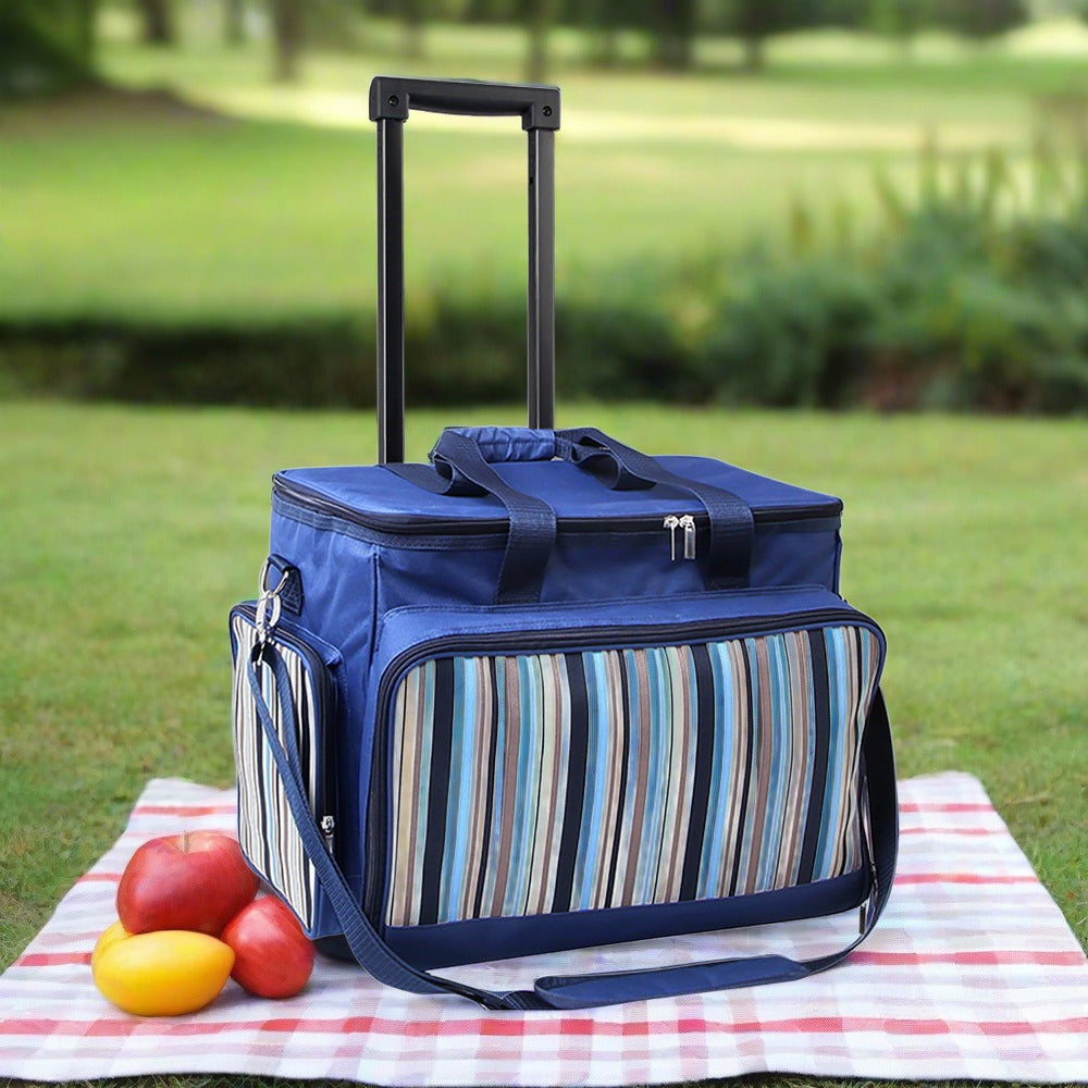 Alfresco 6 Person Picnic Basket Set Picnic Bag Cooler Wheels Insulated ...